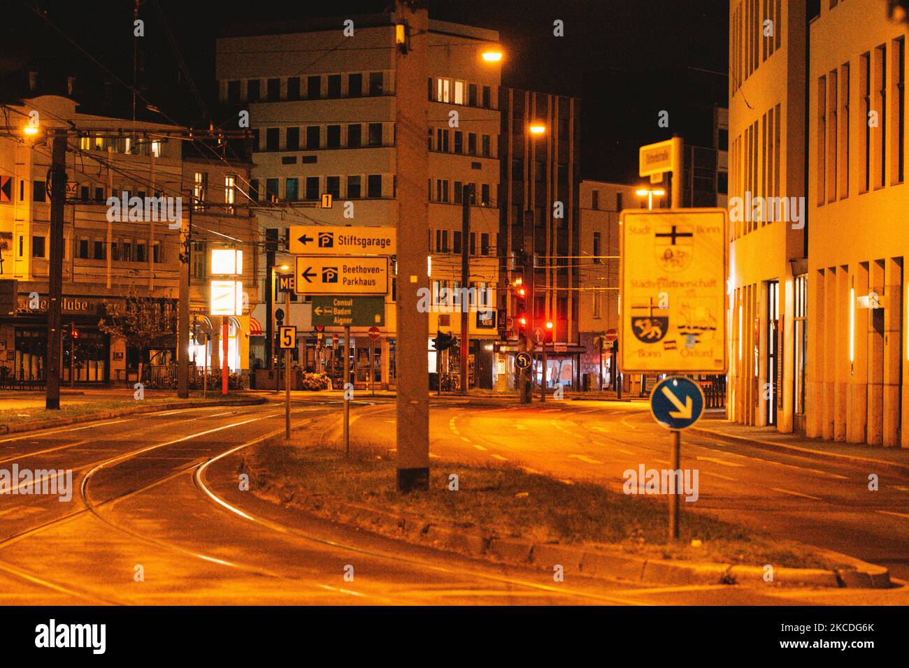 general view of empty street in the city center of Bonn as curfew is ...