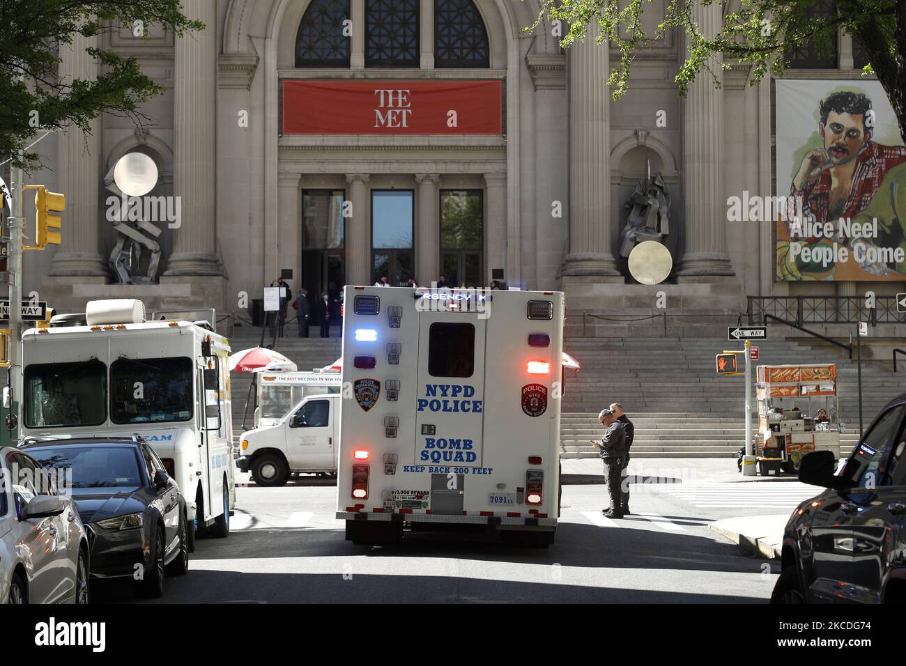 Bomb squad truck is seen in front of the musum after the New York ...