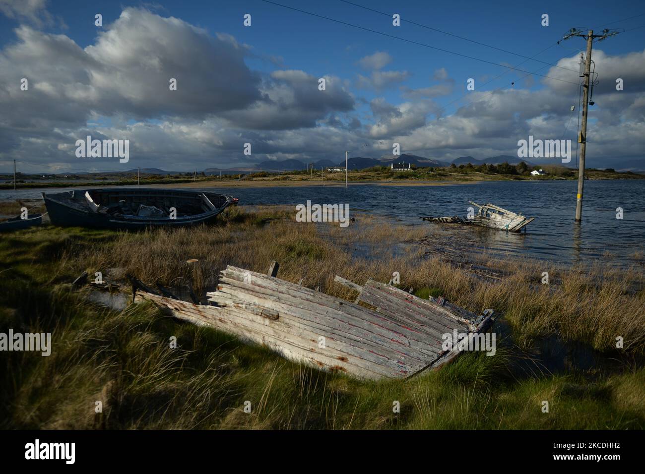 Old abandoned fishing boats seen on Inishnee island, during the COVID ...