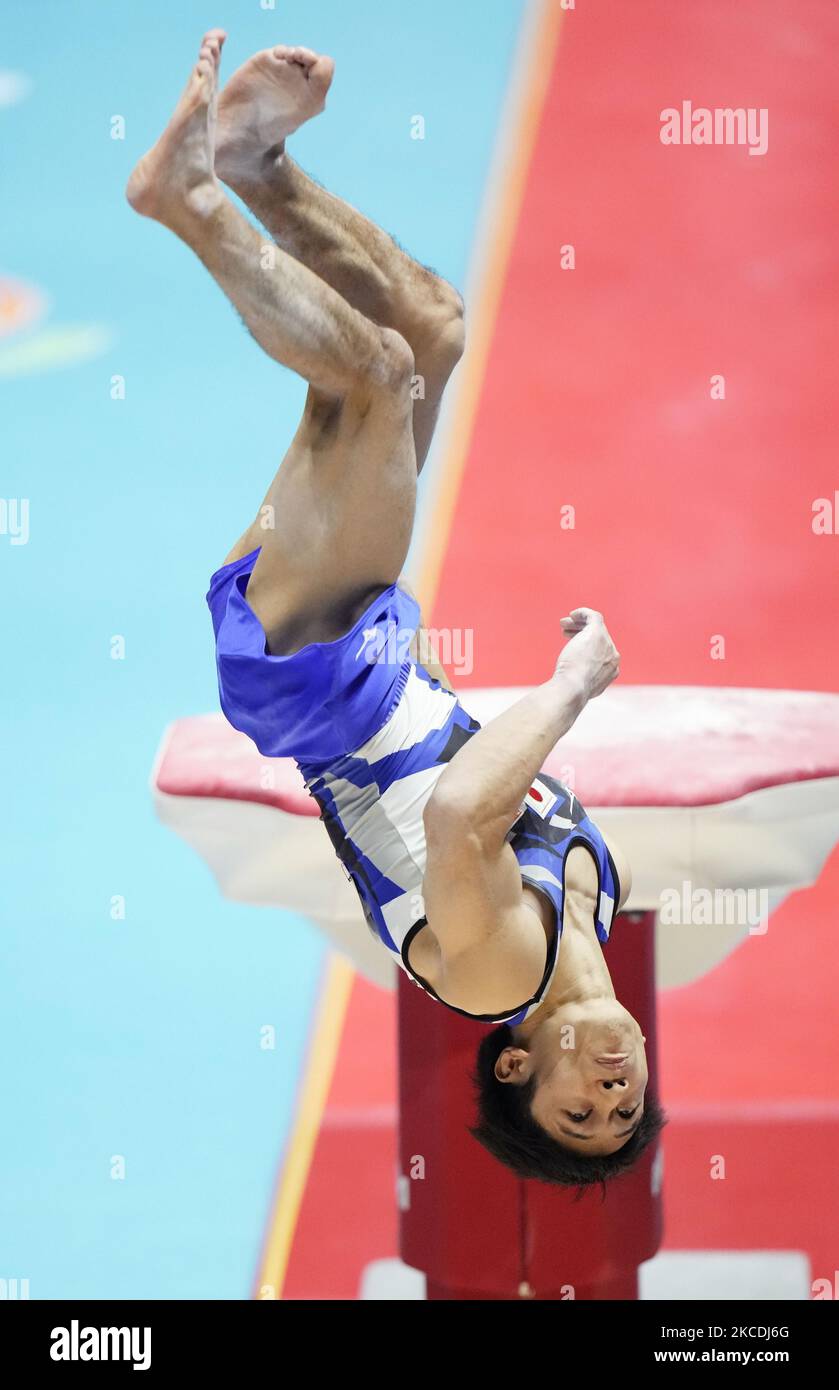 Wataru Tanigawa of Japan performs on the vault in the men's individual ...