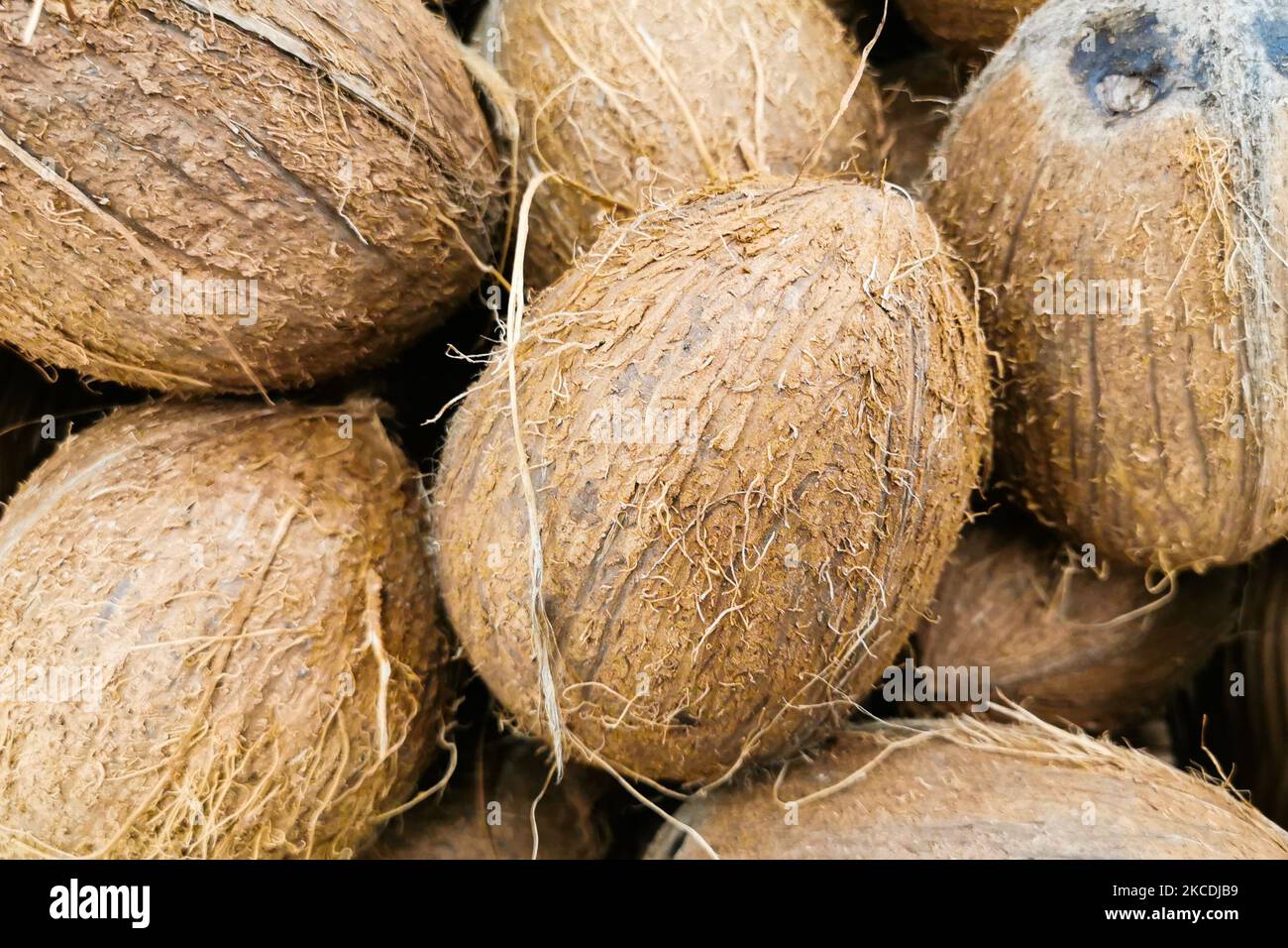 Coconut fruits in a supermarket in Krakow, Poland on April 28, 2021 ...