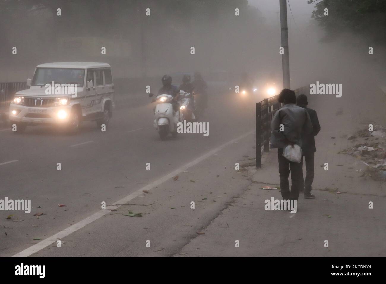 Commuters during sand storm in Guwahati, Assam, India on Saturday, 01 ...