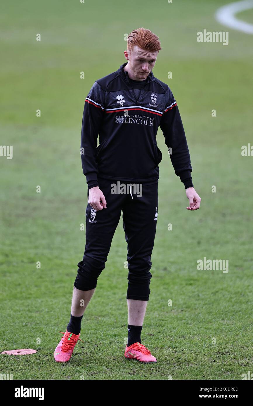 Callum Morton of Lincoln City warms up ahead of the Sky Bet League 1 ...