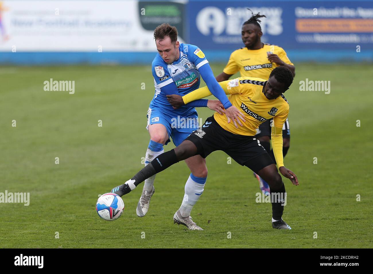 Josh Kay of Barrow battles with Southend United's Elvis Bwomono during ...