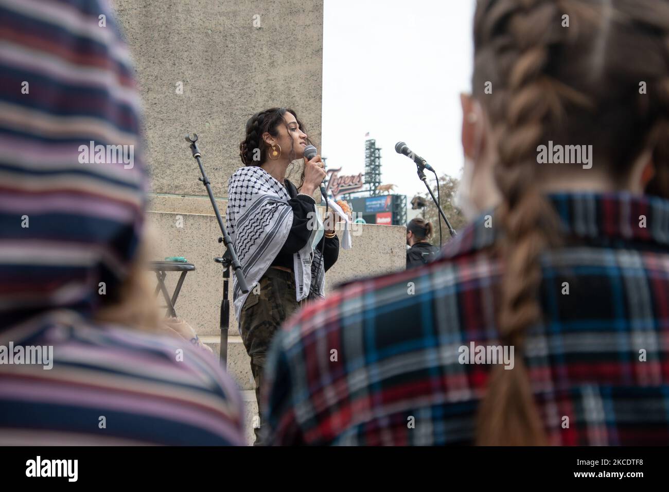 Sahar Faraj, an organizer with the Palestinian Youth Movement speaks on ...