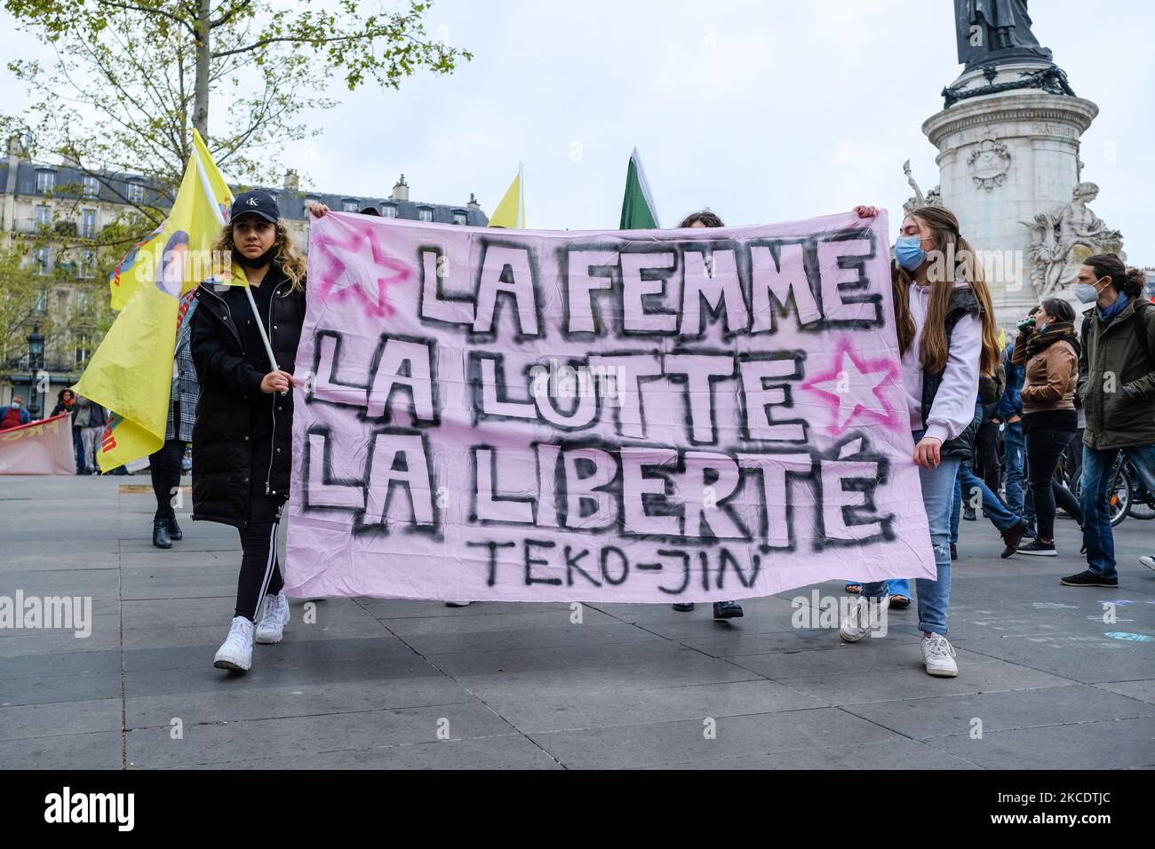 Feminist activists from Teko-Jin during the May Day demonstration in ...