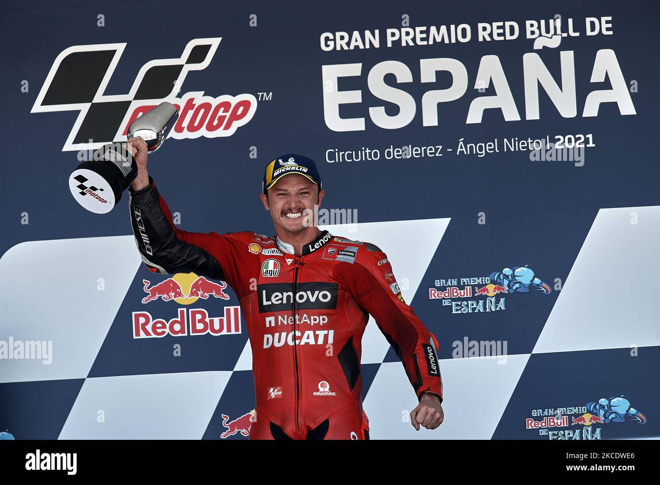 Jack Miller (43) of Australia and Ducati Lenovo Team celebrates the ...