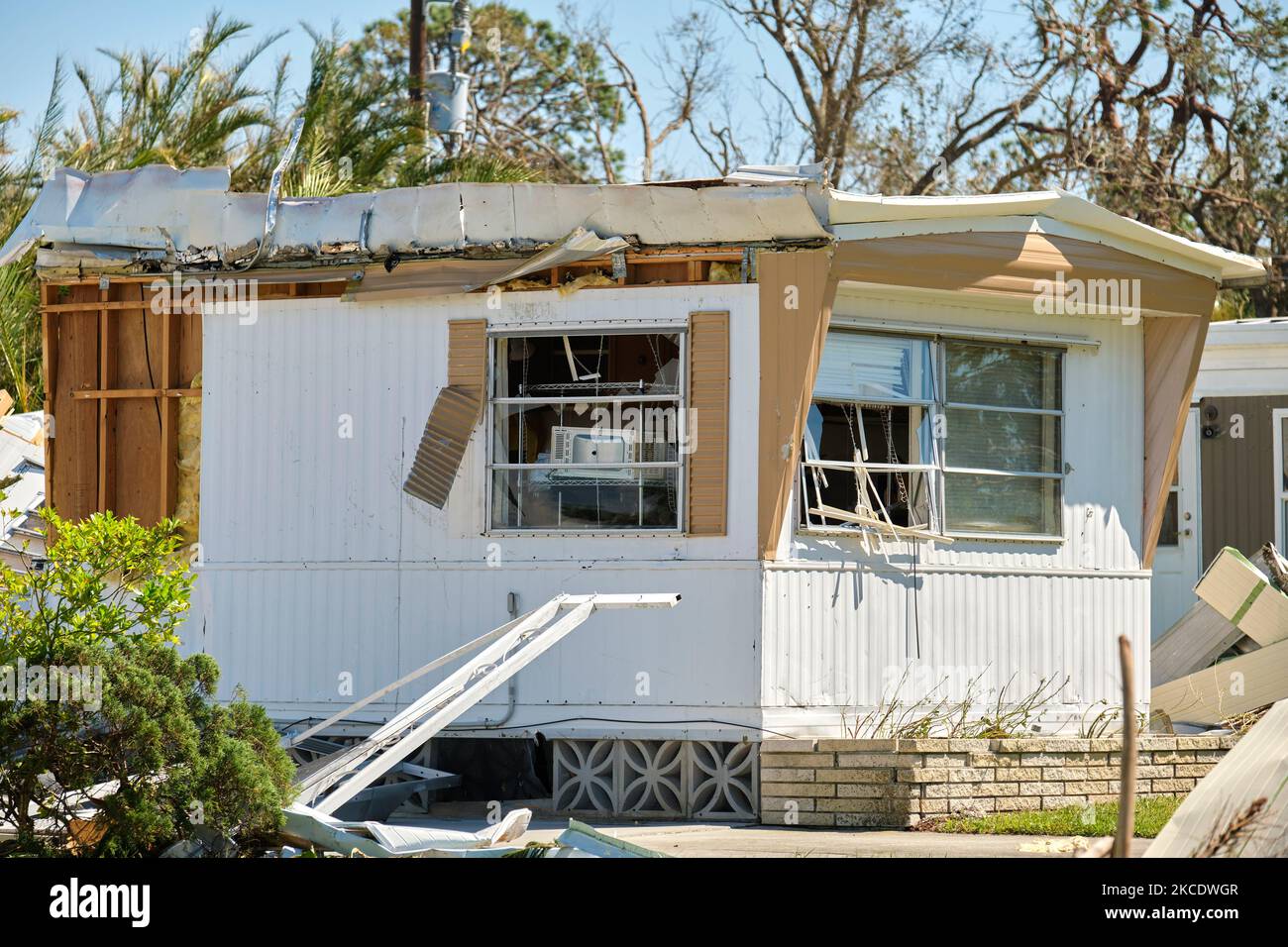 Destroyed by hurricane Ian suburban house in Florida mobile home ...