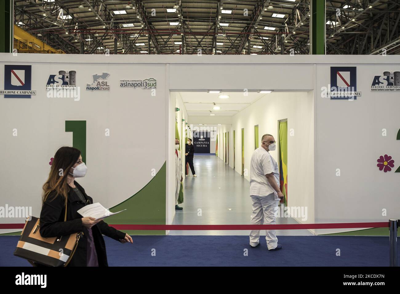 The Covid-19 Vaccine Centre at the Atitech hangar at Capodichino International Airport in Naples ...