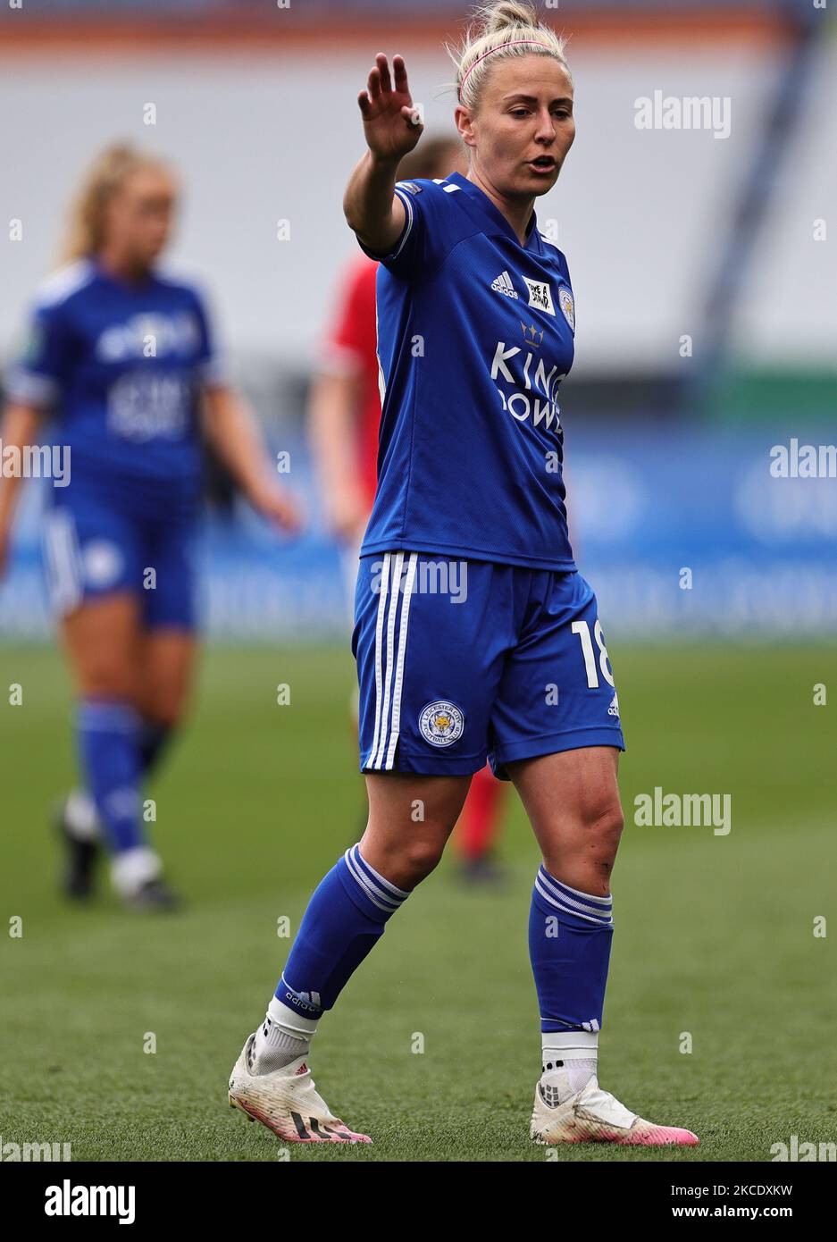 Sophie Barker of Leicester City gestures during the FA Women's ...