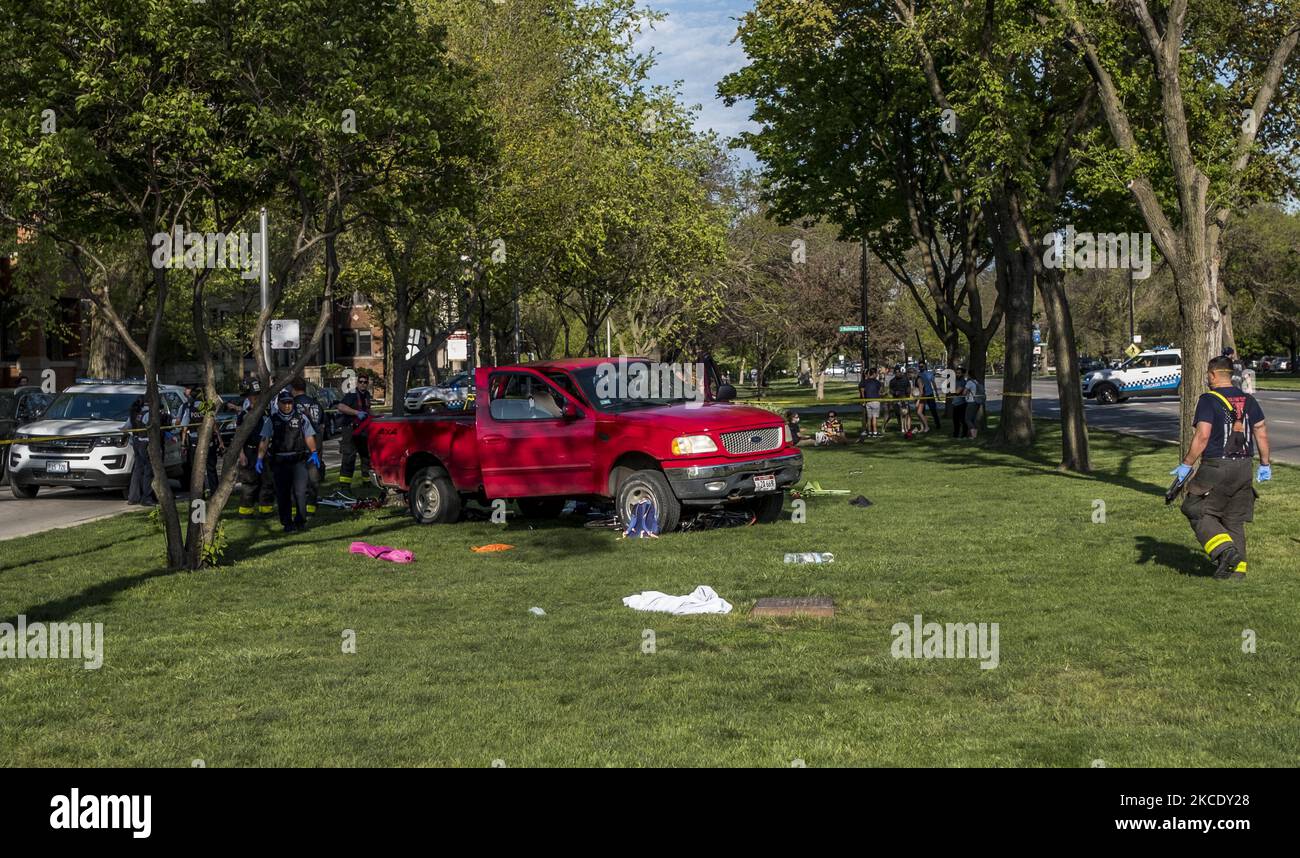 The scene where the man ran over victims on May 1, 2021 in Chicago ...