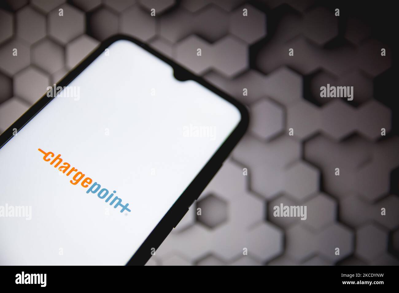 In this photo illustration a ChargePoint logo seen displayed on a ...