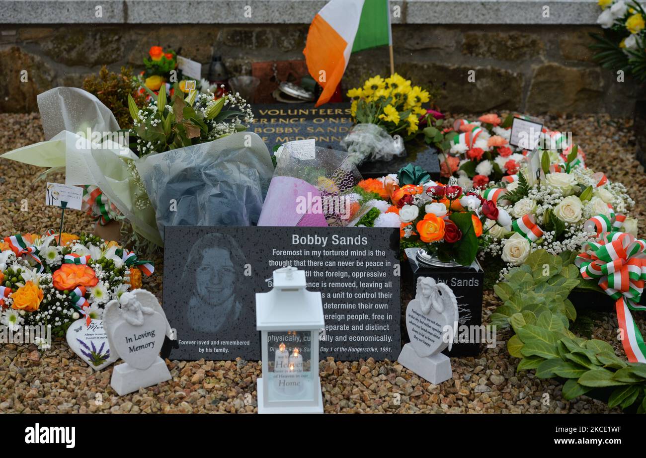 Flowers and wreaths left on Bobby Sands' grave in Milltown Cemetery on ...