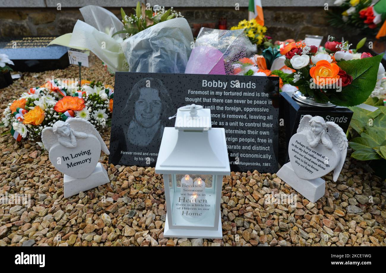 Flowers and wreaths left on Bobby Sands' grave in Milltown Cemetery on ...