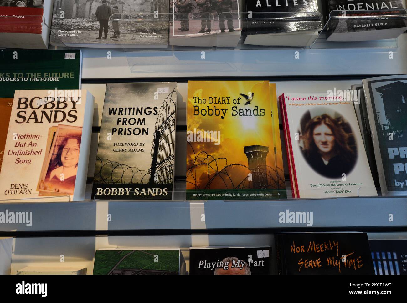 A set of books about Bobby Sands seen on display in Sinn Fein shop in ...