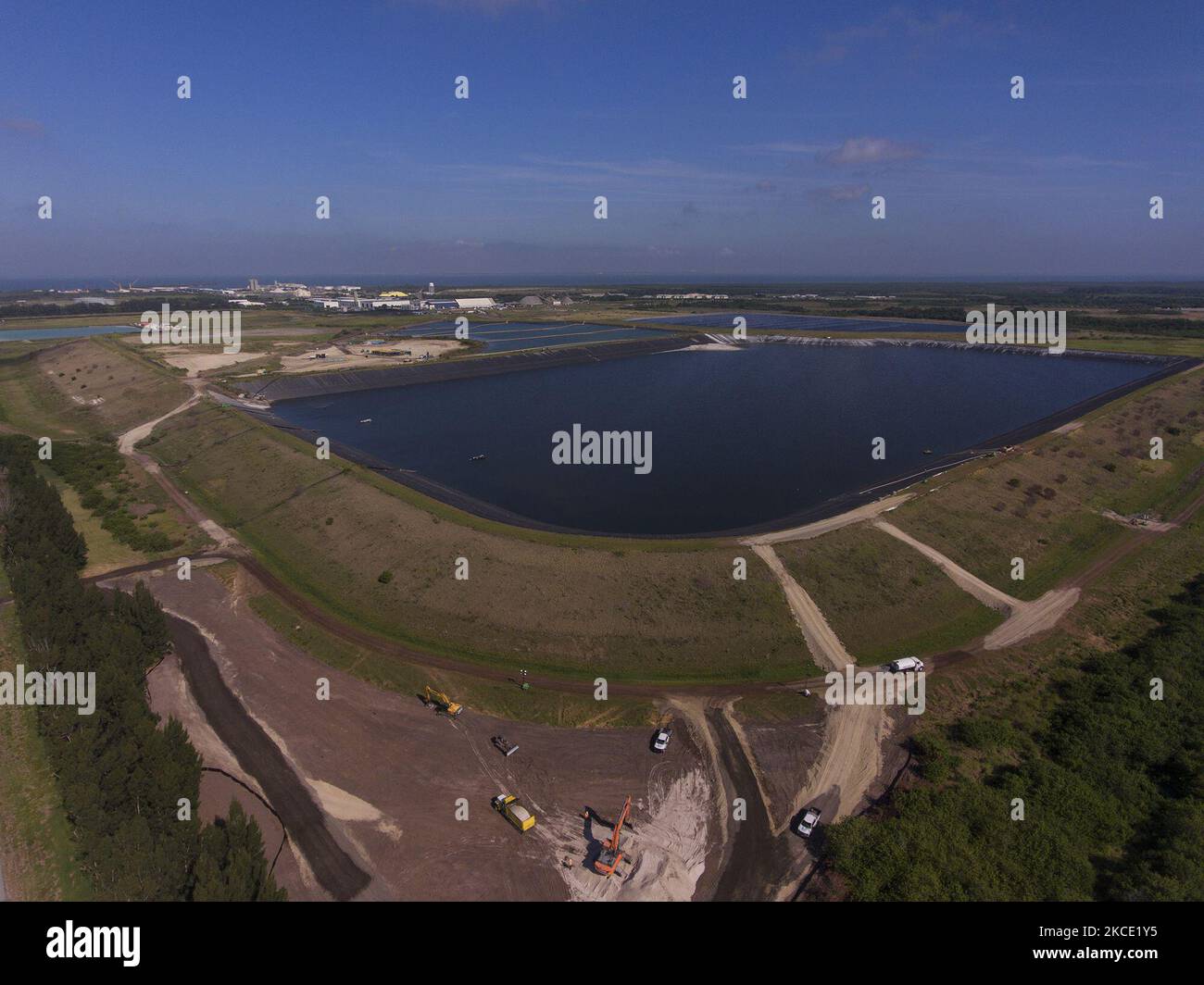 An aerial view of the partially drained New Gypsum Stack South ...