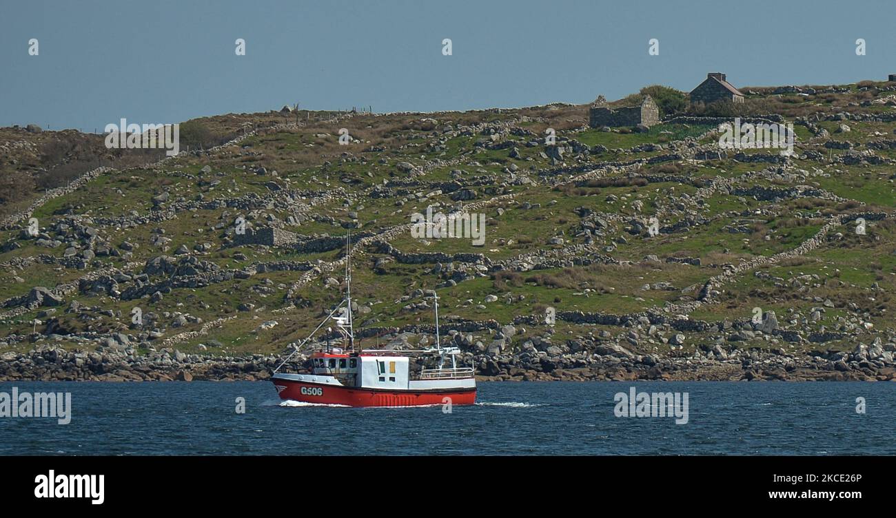 Stone walled fields on Inishnee island seen from Roundstone. On Friday ...