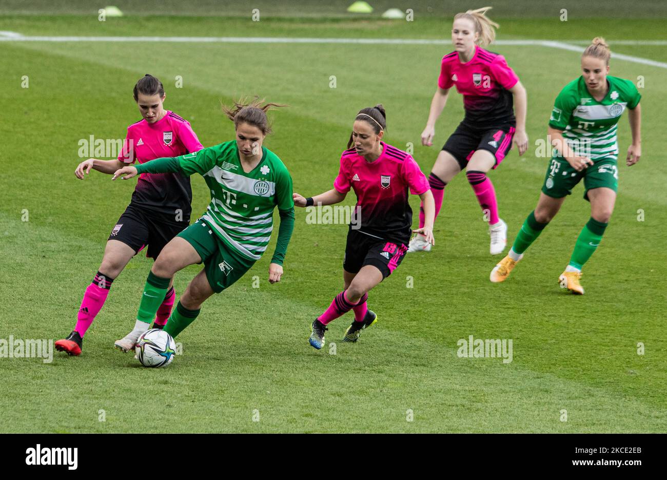 Fanny Vágó of FTC-Telekom competes for the ball with Nora Vicsek of ...