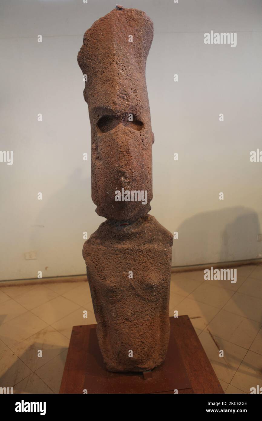 Female Moai statue displayed at the Sebastian Englert Anthropological ...