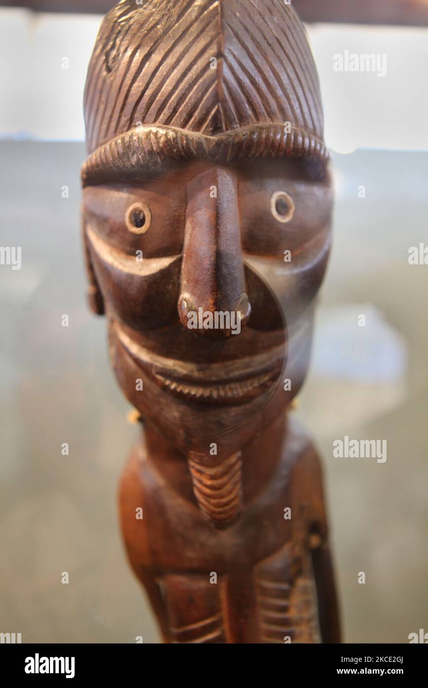 Figure of a Moai Kavakava displayed at the Sebastian Englert ...