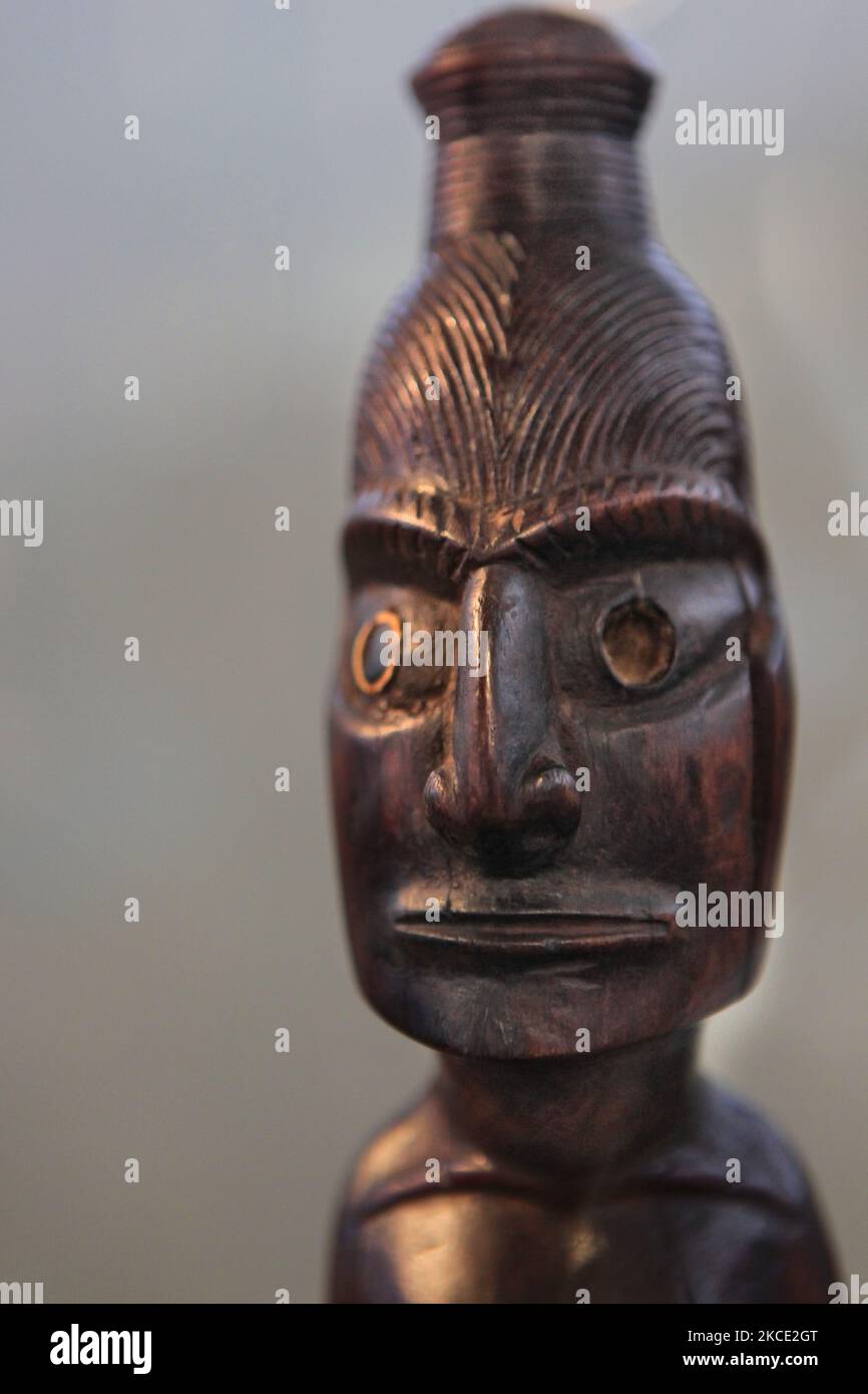 Figure of a Moai Kavakava displayed at the Sebastian Englert ...