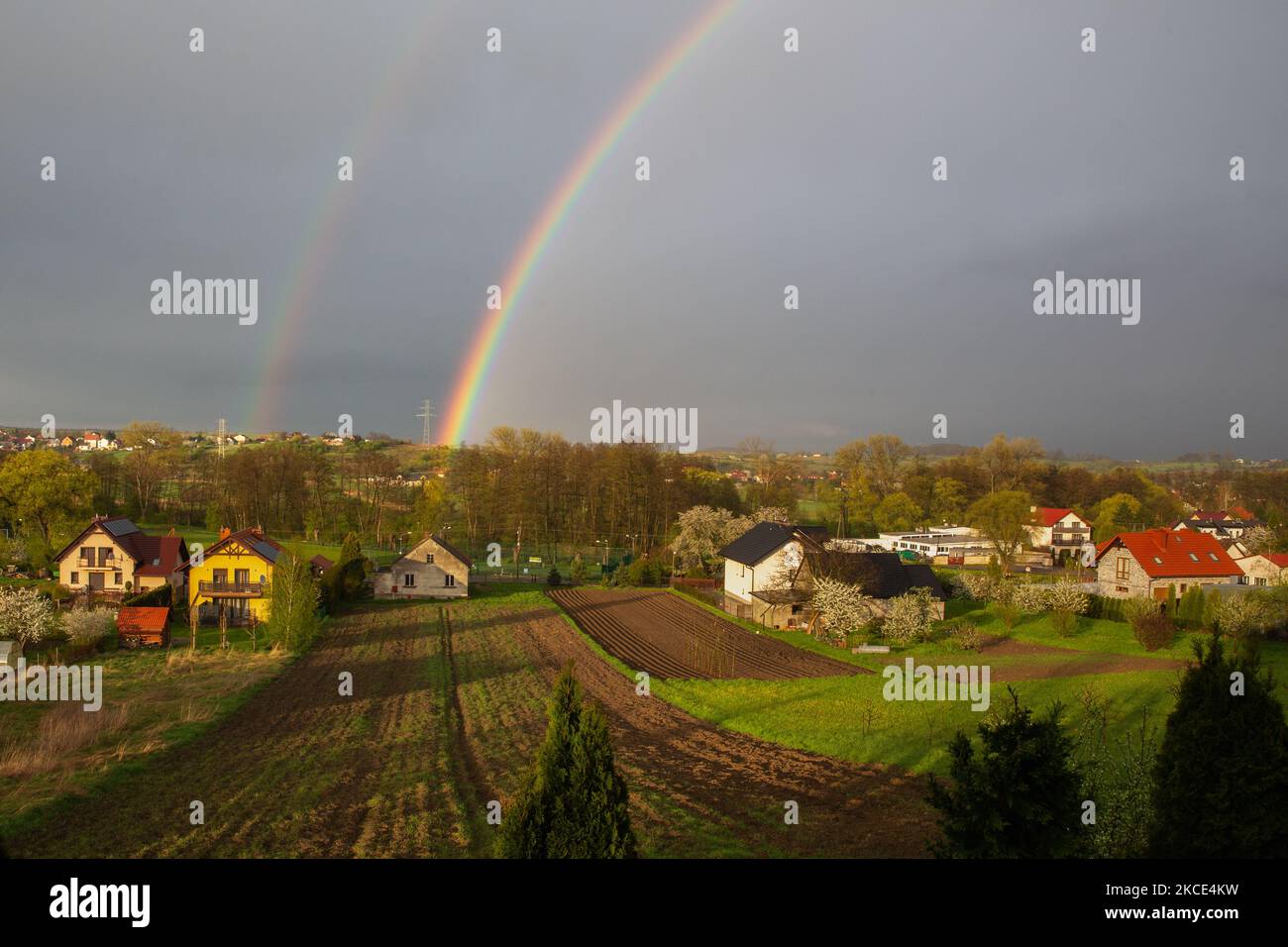 Extraordinary saturated rainbow was seen in the late afternoon in the ...