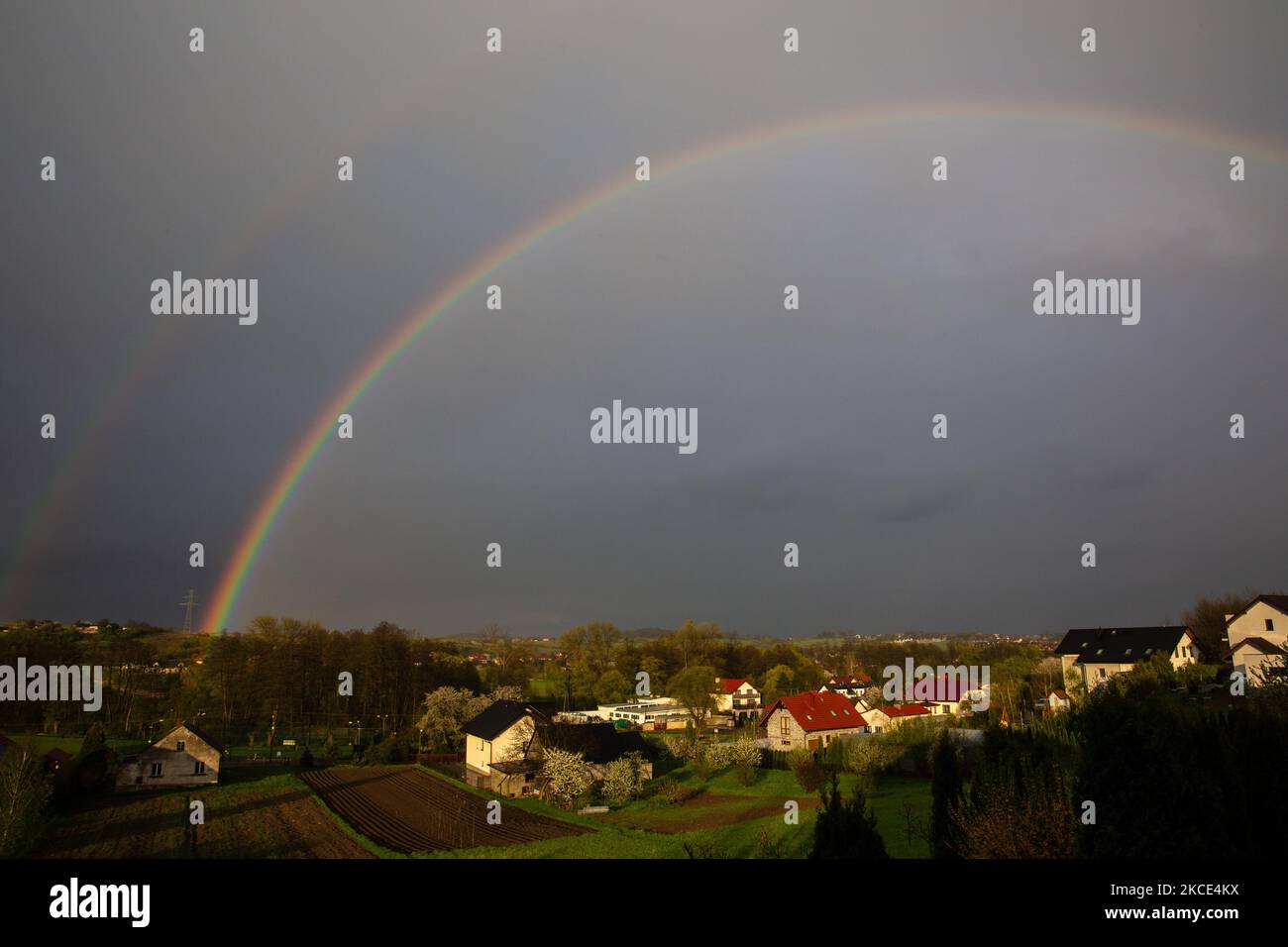 Extraordinary saturated rainbow was seen in the late afternoon in the ...