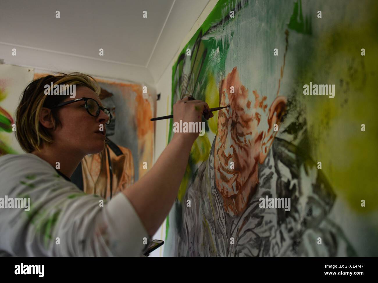 Chelsea Jacobs aka Chels, an American artist living in Dublin, works on ...