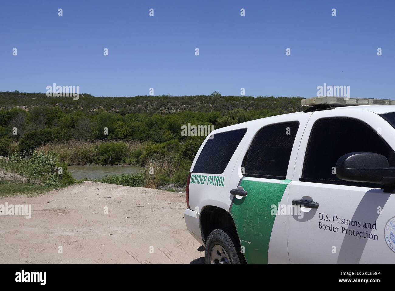 A Border Patrol Vehicle is seen along the Rio Grnade, US and Mexico ...