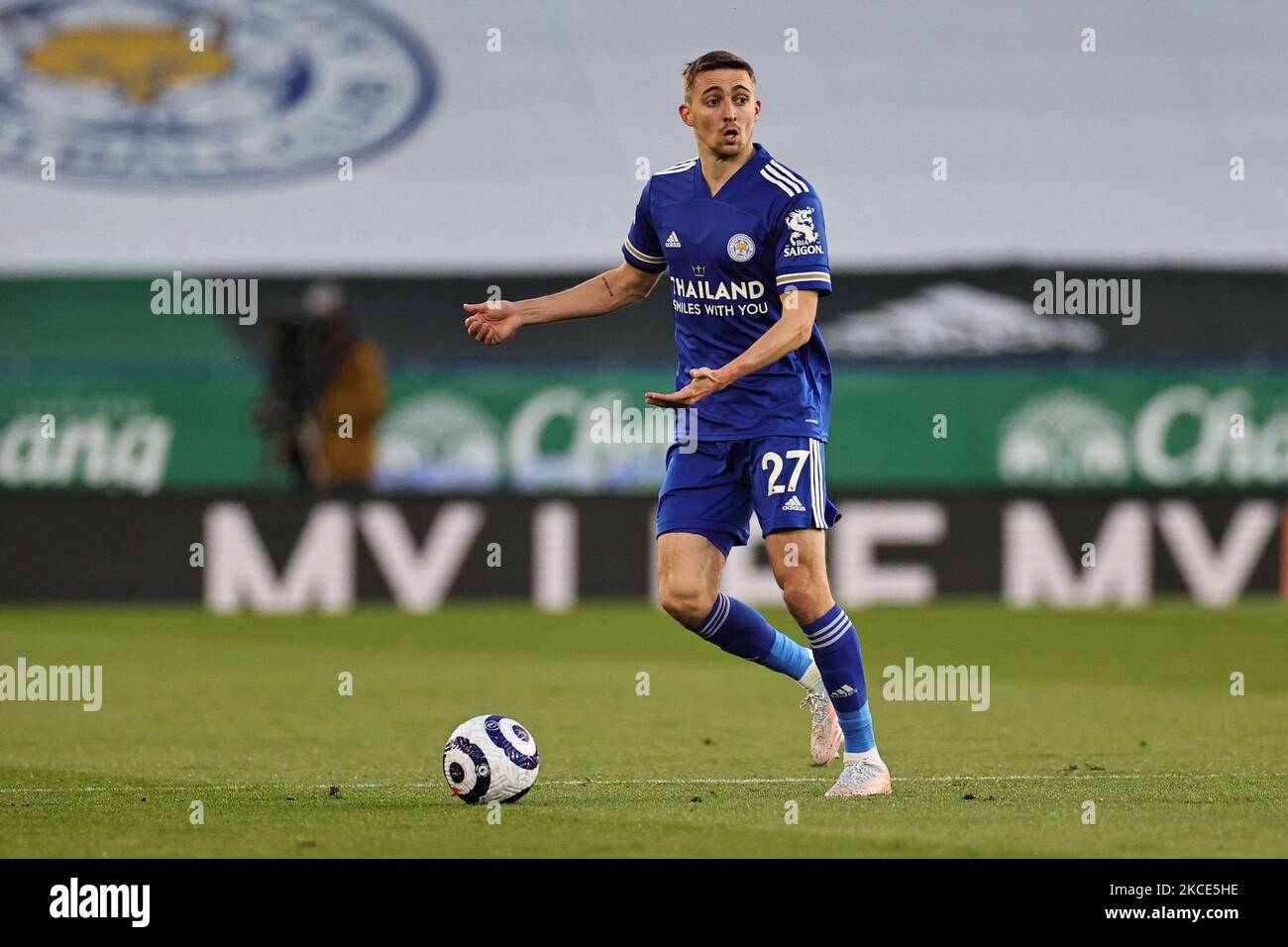 Timothy Castagne of Leicester City gestures during the Premier League ...