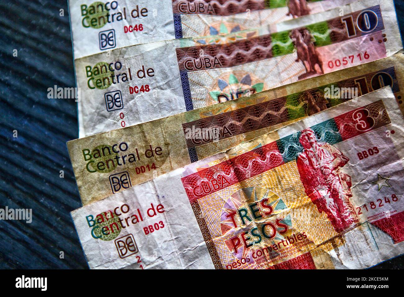 Assortment of Cuban convertible peso banknotes in Varadero, Cuba. Cuban ...