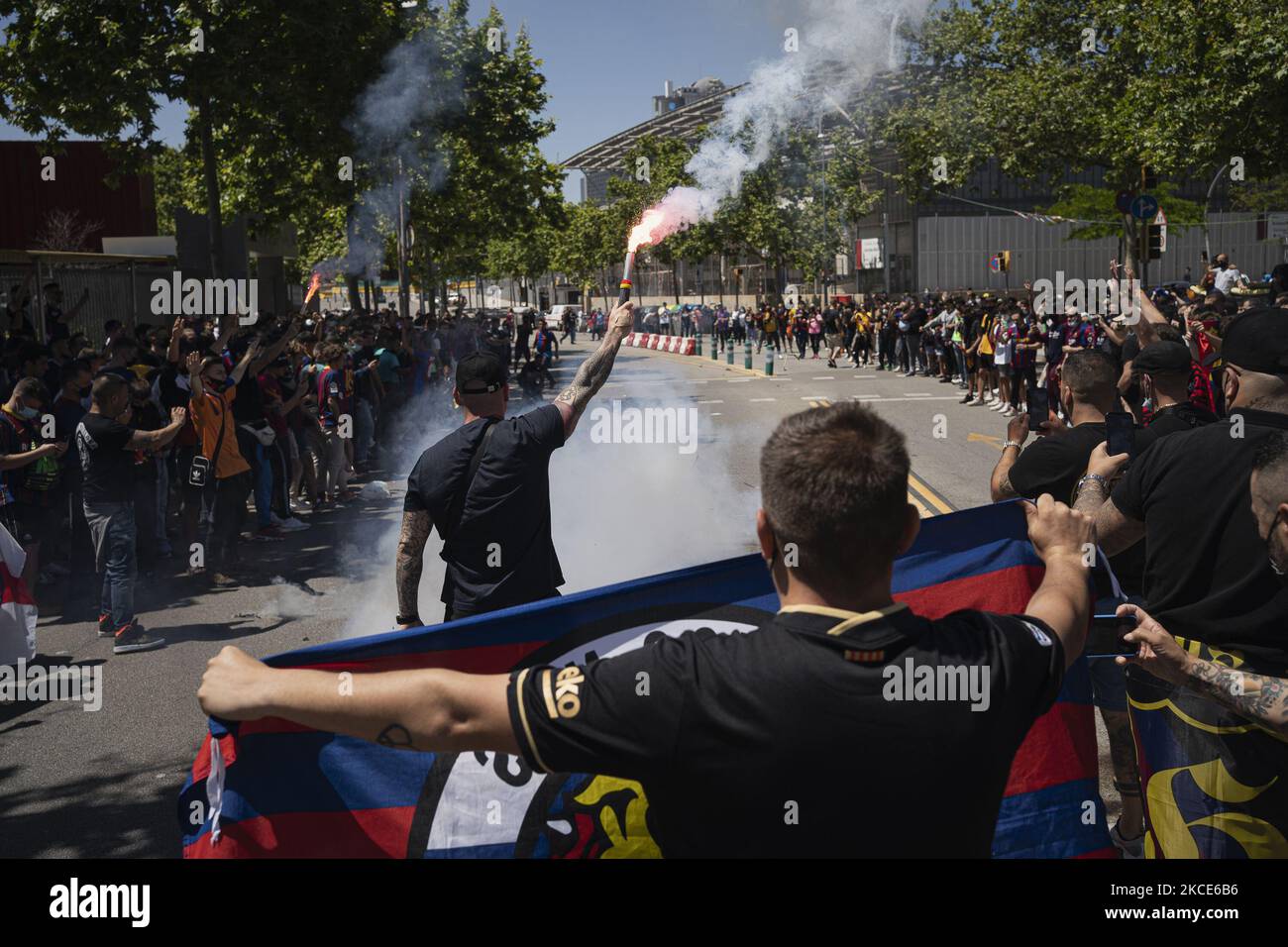 The Boixos Nois (ultras of FC Barcelona) at access 4 to Camp Nou on ...
