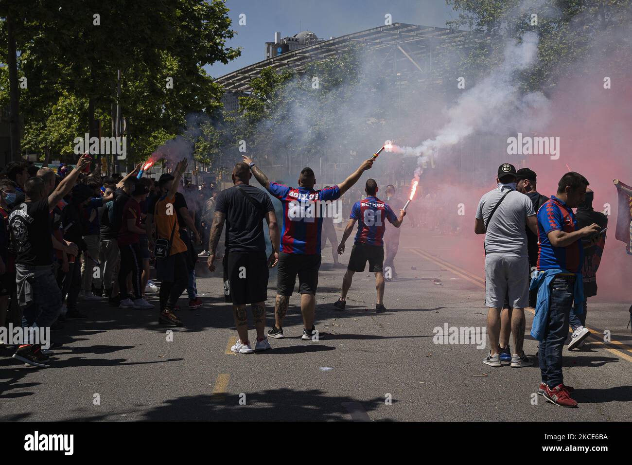 The Boixos Nois (ultras of FC Barcelona) at access 4 to Camp Nou on ...