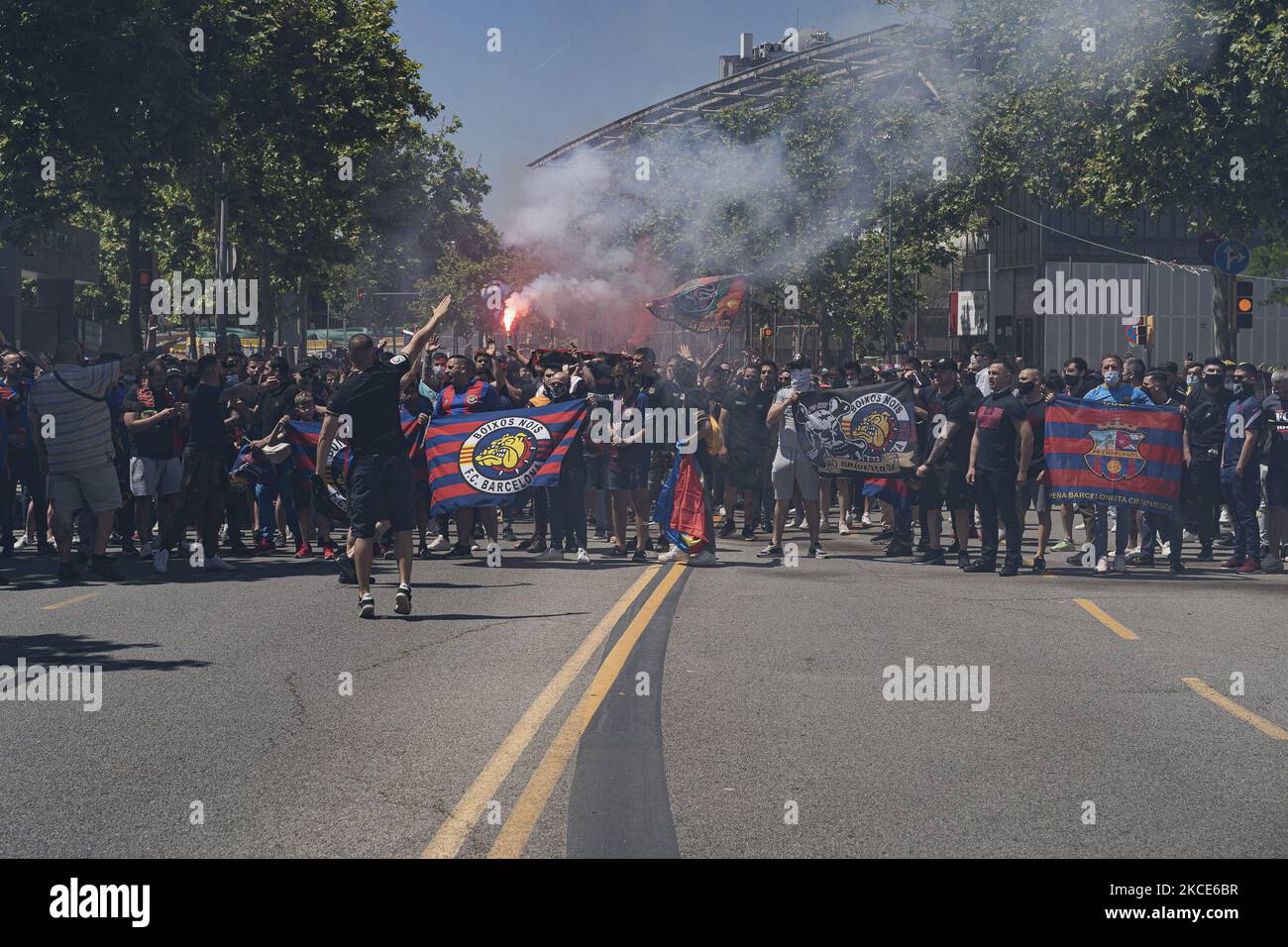 The Boixos Nois (ultras of FC Barcelona) at access 4 to Camp Nou on ...