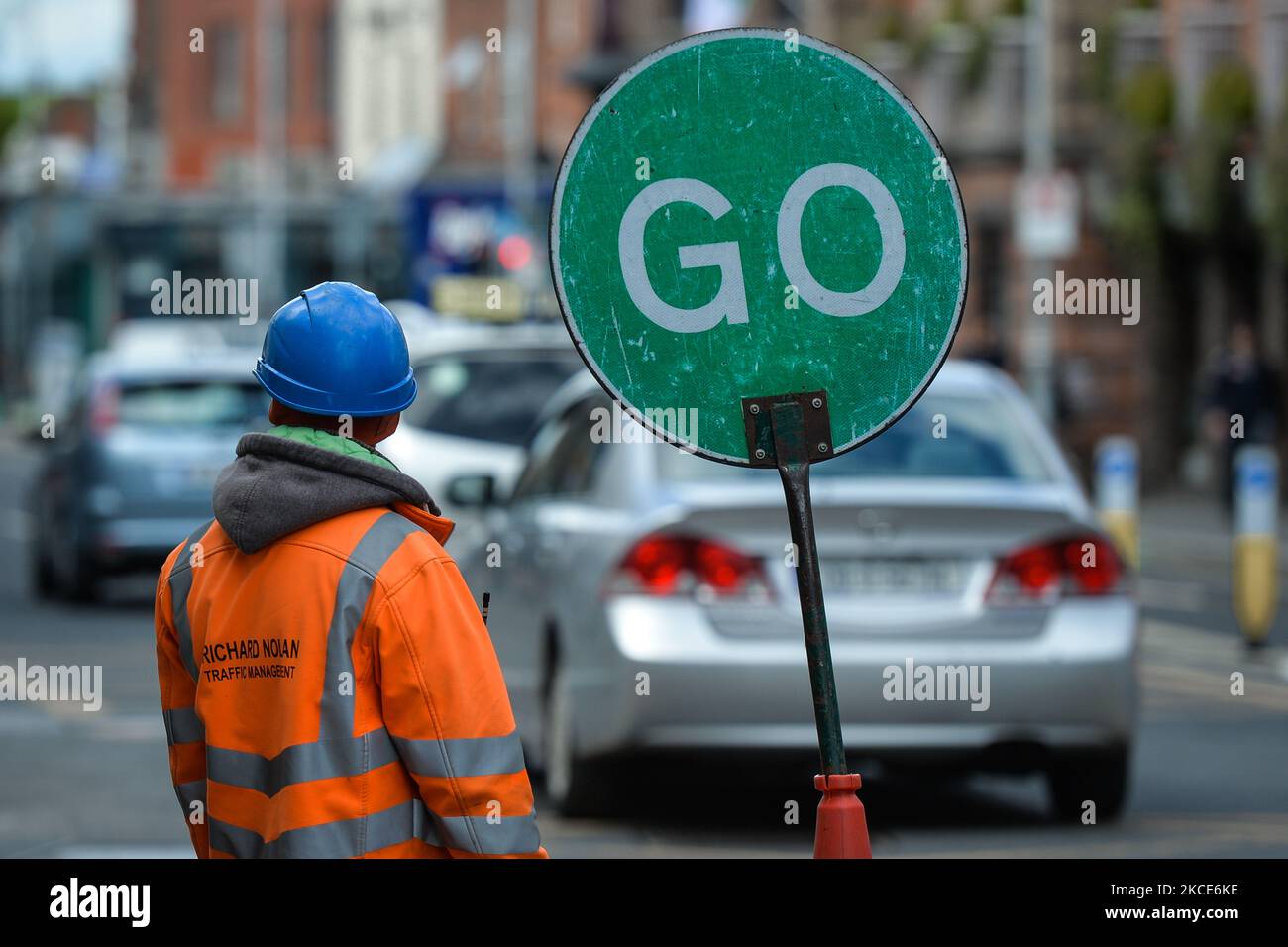 A member of a traffic management team seen in Dublin city center during ...