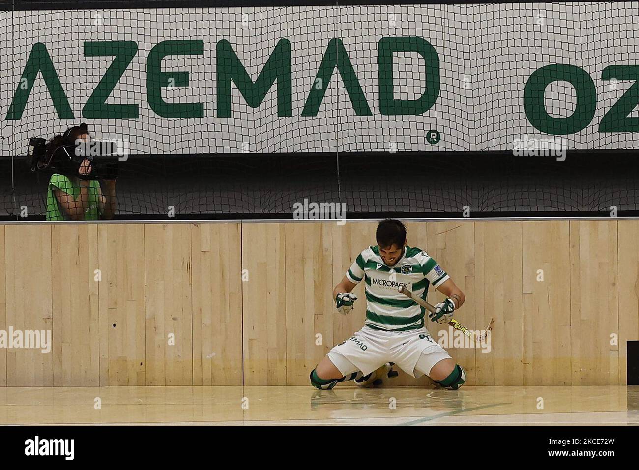 Ferran Font celebrates his goal 2-1 during the Rink Hockey playoffs 1st ...