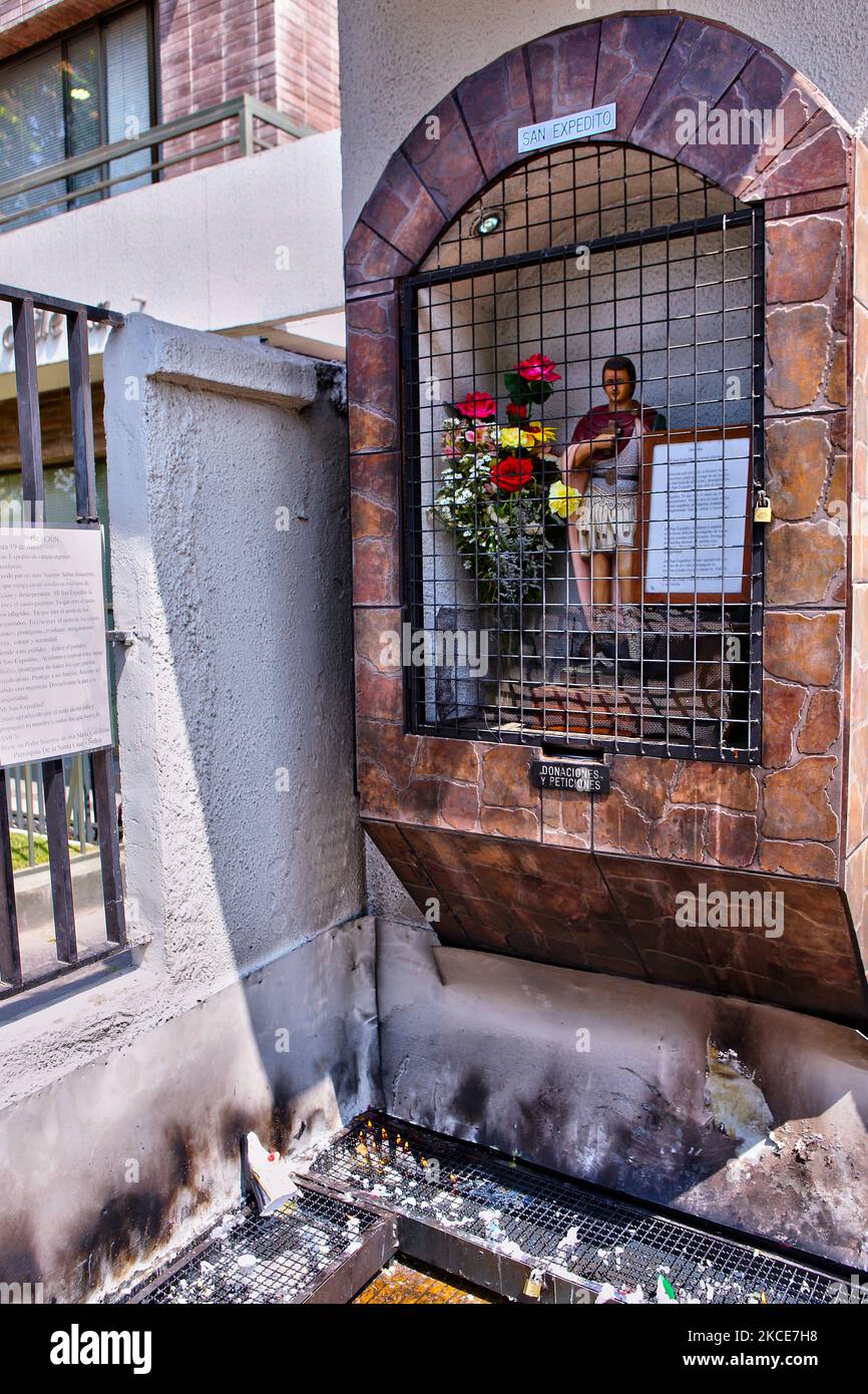Small shrine to Saint Expeditus outside a church in Santiago, Chile ...