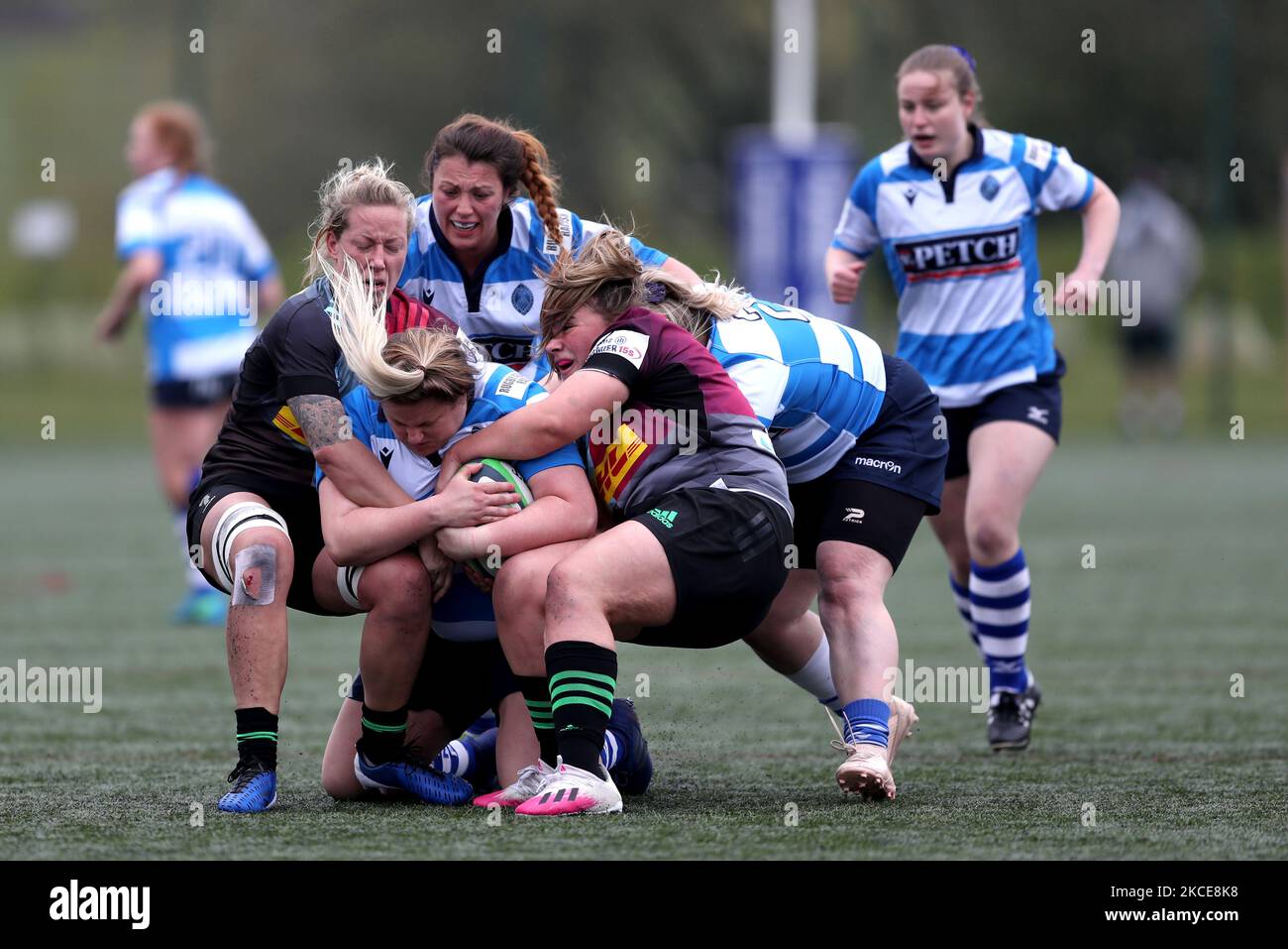 Emily Hunter of Darlington Mowden Park Sharks is tackled during the ...
