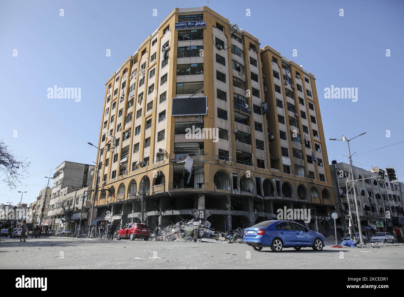 The rubble of the severely damaged Al-Jawhara Tower in Gaza City on May ...