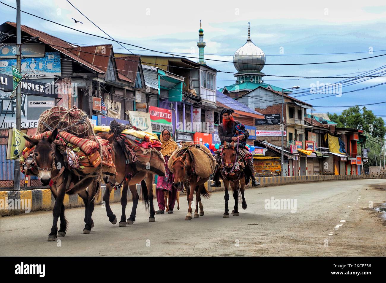 Nomads or Bakarwals on their horses move towards their destination near ...