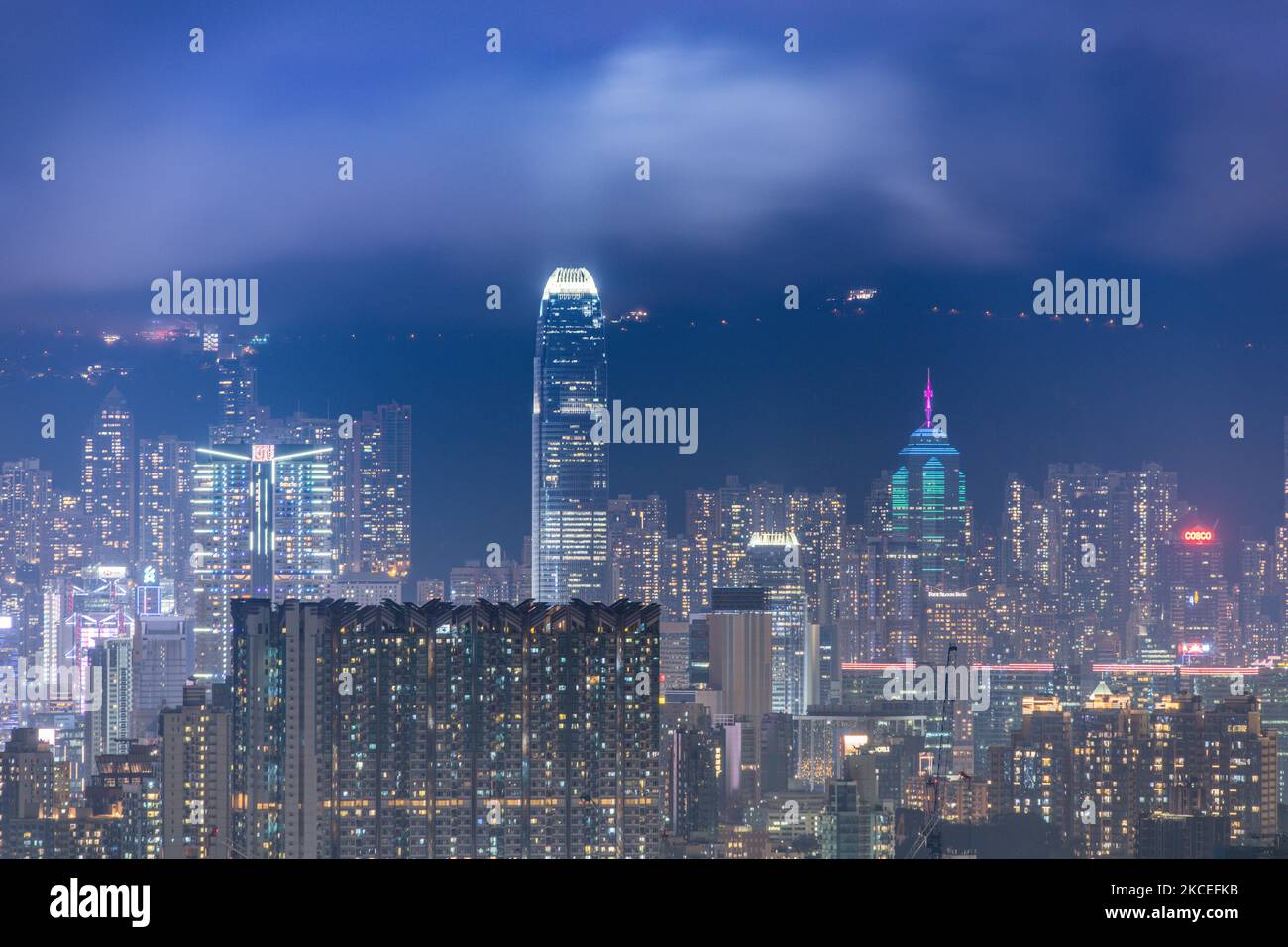 Light from the top of the International Financial Centre (IFC) tower in ...