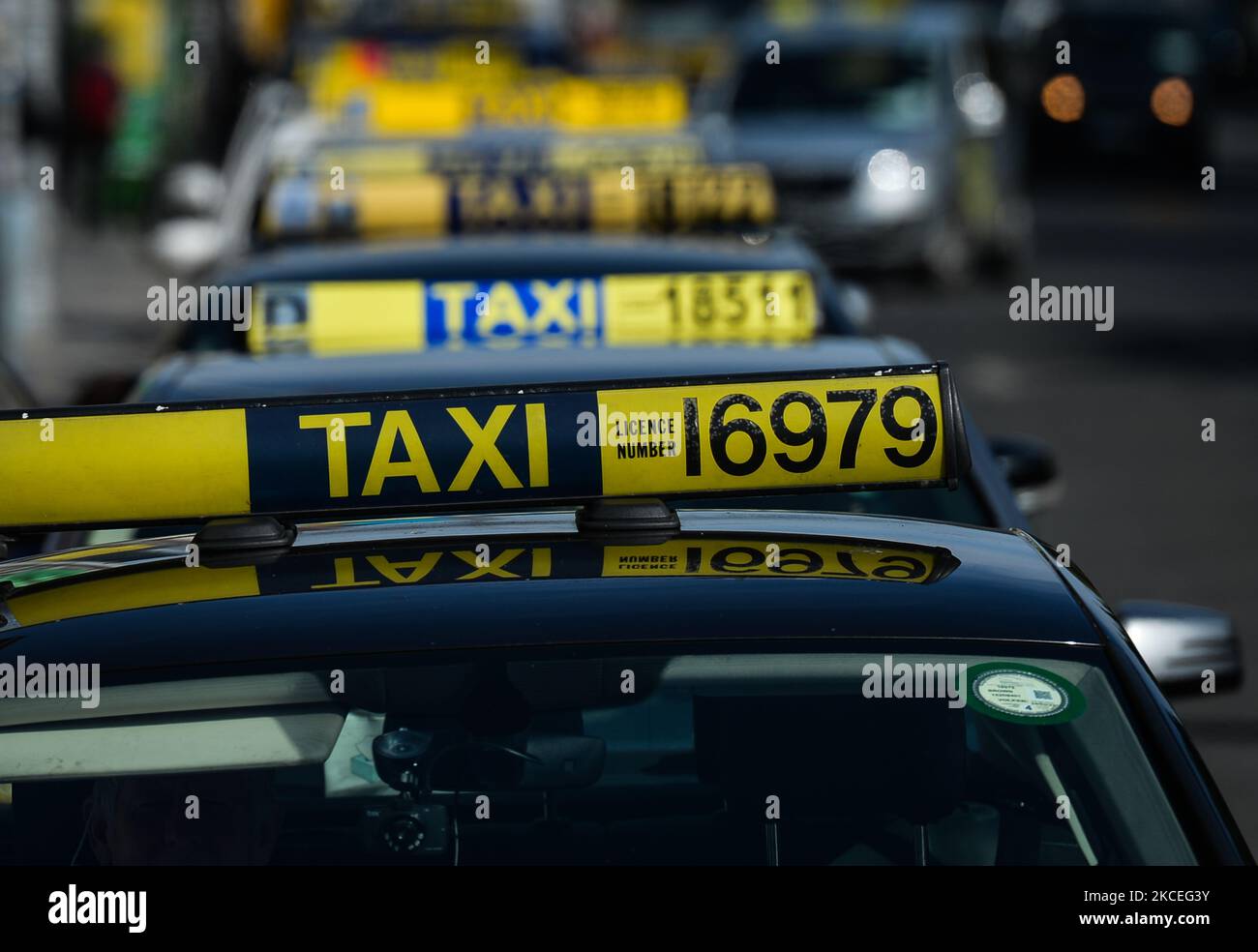 A line of taxis in Dublin city centre. On Thursday, 13 May 2021, in ...