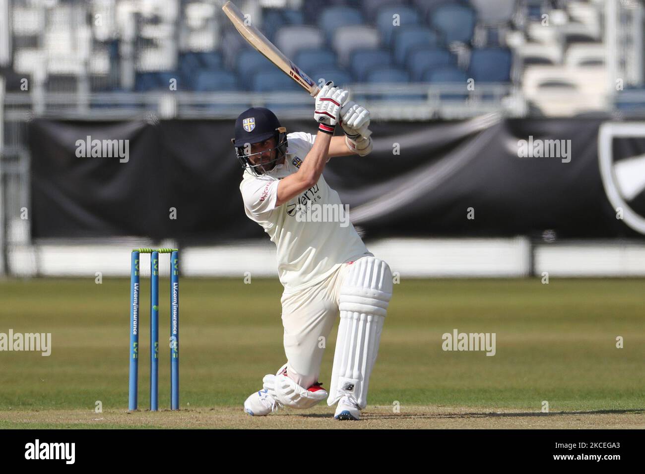 Durham's Mark Wood batting during the LV= County Championship match ...