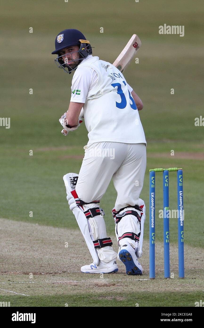 Durham's Mark Wood batting during the LV= County Championship match ...