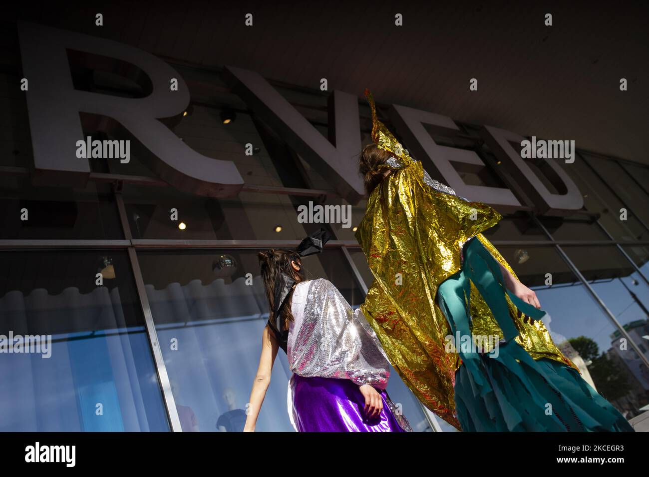 Climate activists gathered in front of one of Warsaw city center's ...