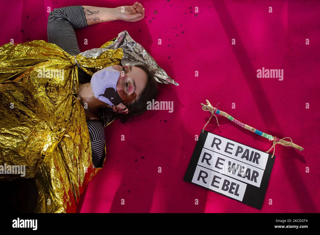 Climate activists gathered in front of one of Warsaw city center's ...