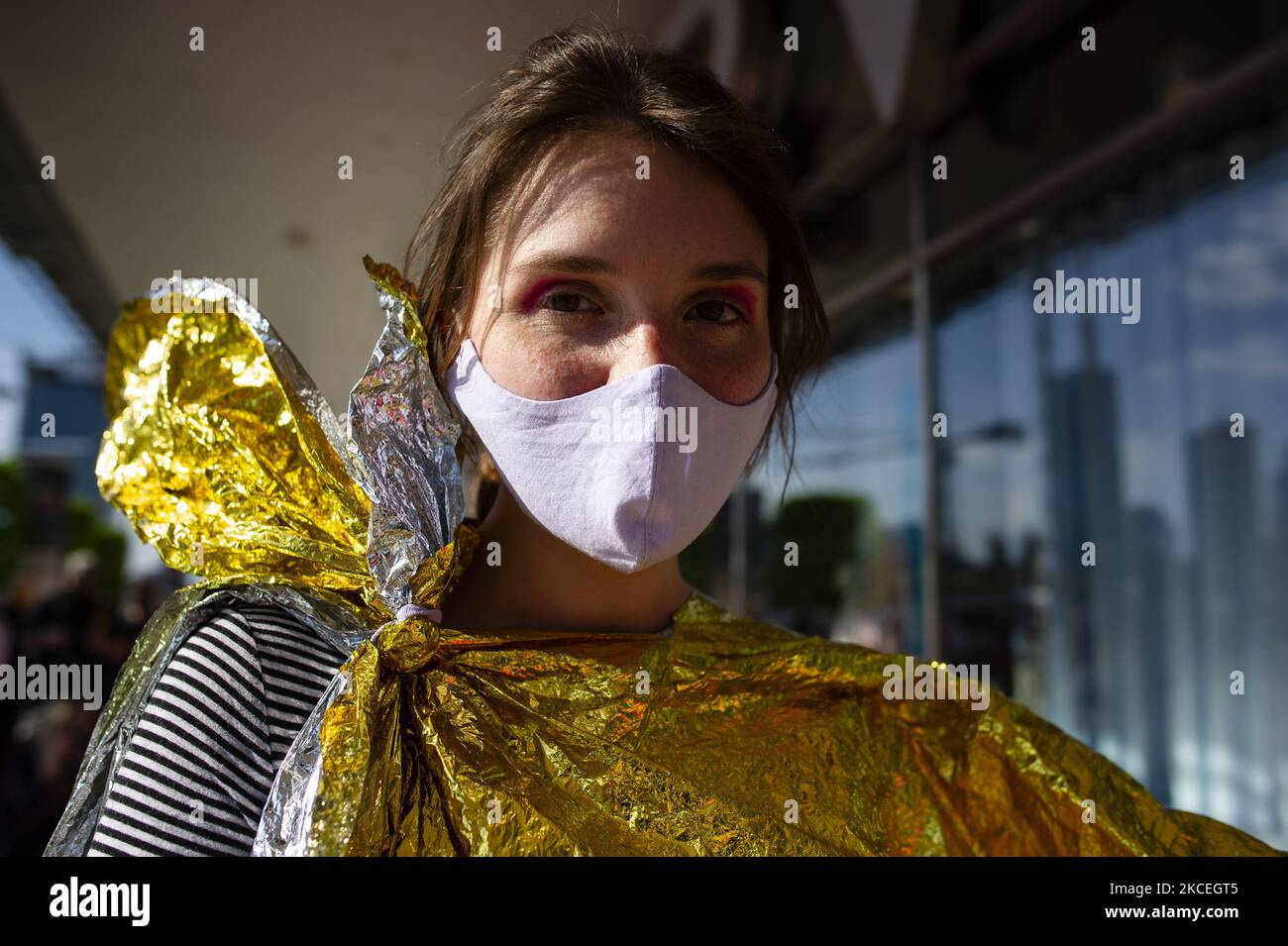 Climate activists gathered in front of one of Warsaw city center's ...