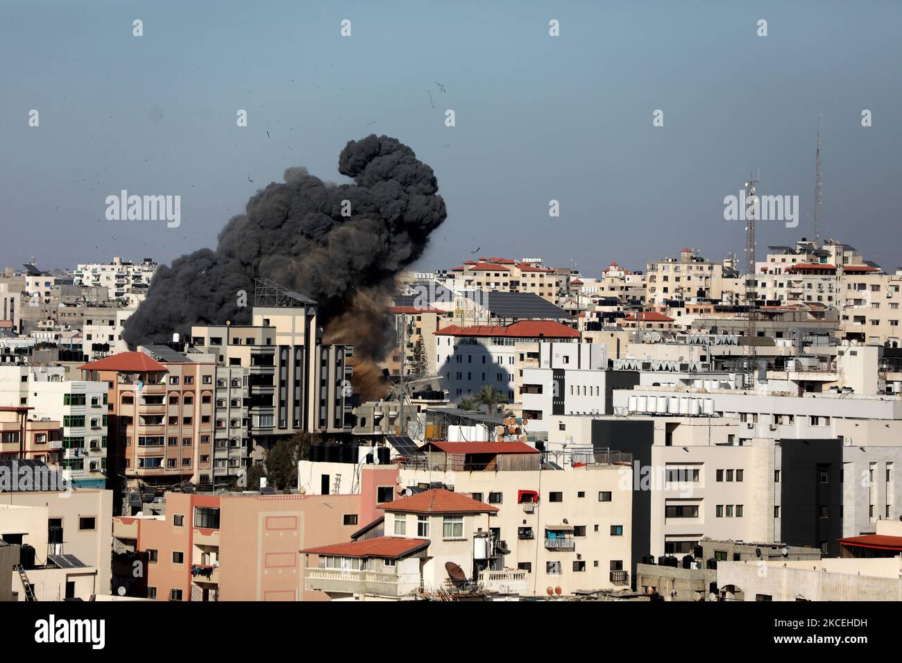 A picture shows the explosion after an Israeli strike at the Production ...