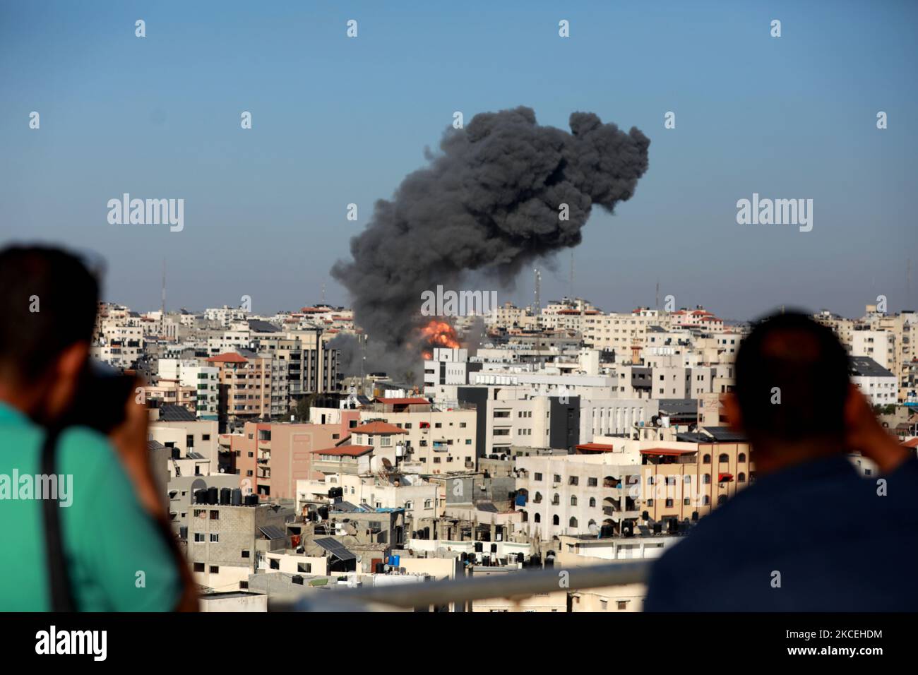 A picture shows the explosion after an Israeli strike at the Production ...