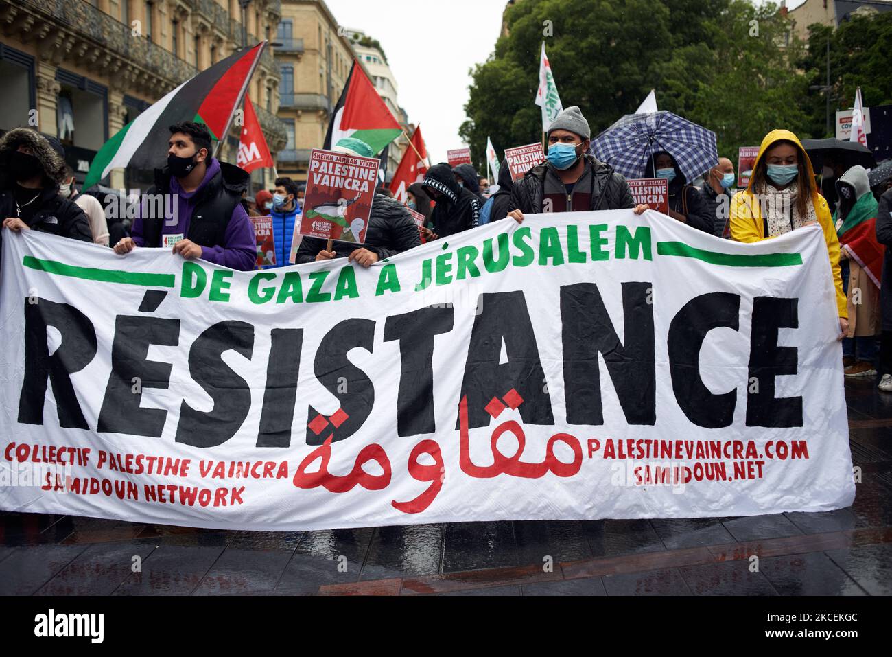 The banner reads 'From Gaza to Jerusalem: resistance'. Hundreds of ...